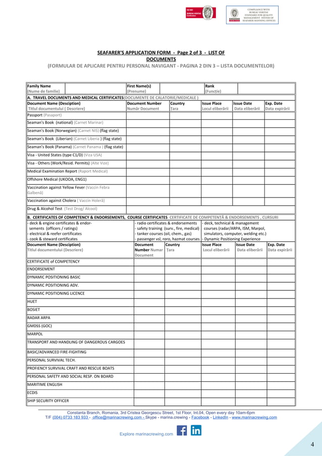 APPLICATION FORM MARINA CREWING AGENCY | DOC