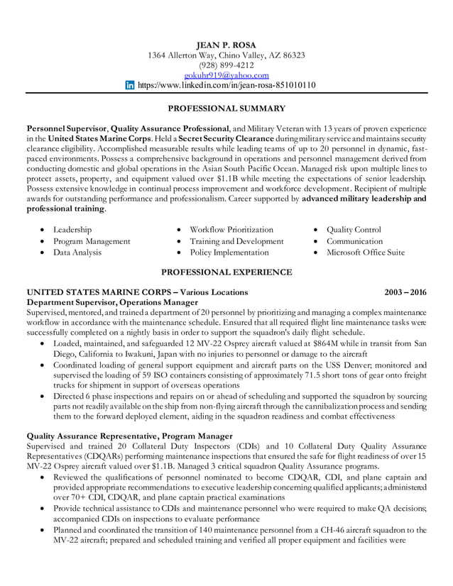Jean Rosa Hire Heroes USA Resume 2 Linkedin Jean Rosa Hire Heroes USA Resume 2 Linkedin