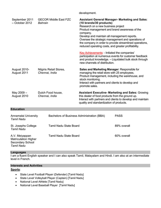 Sharath S Nair- CV | PDF | Sales | Business