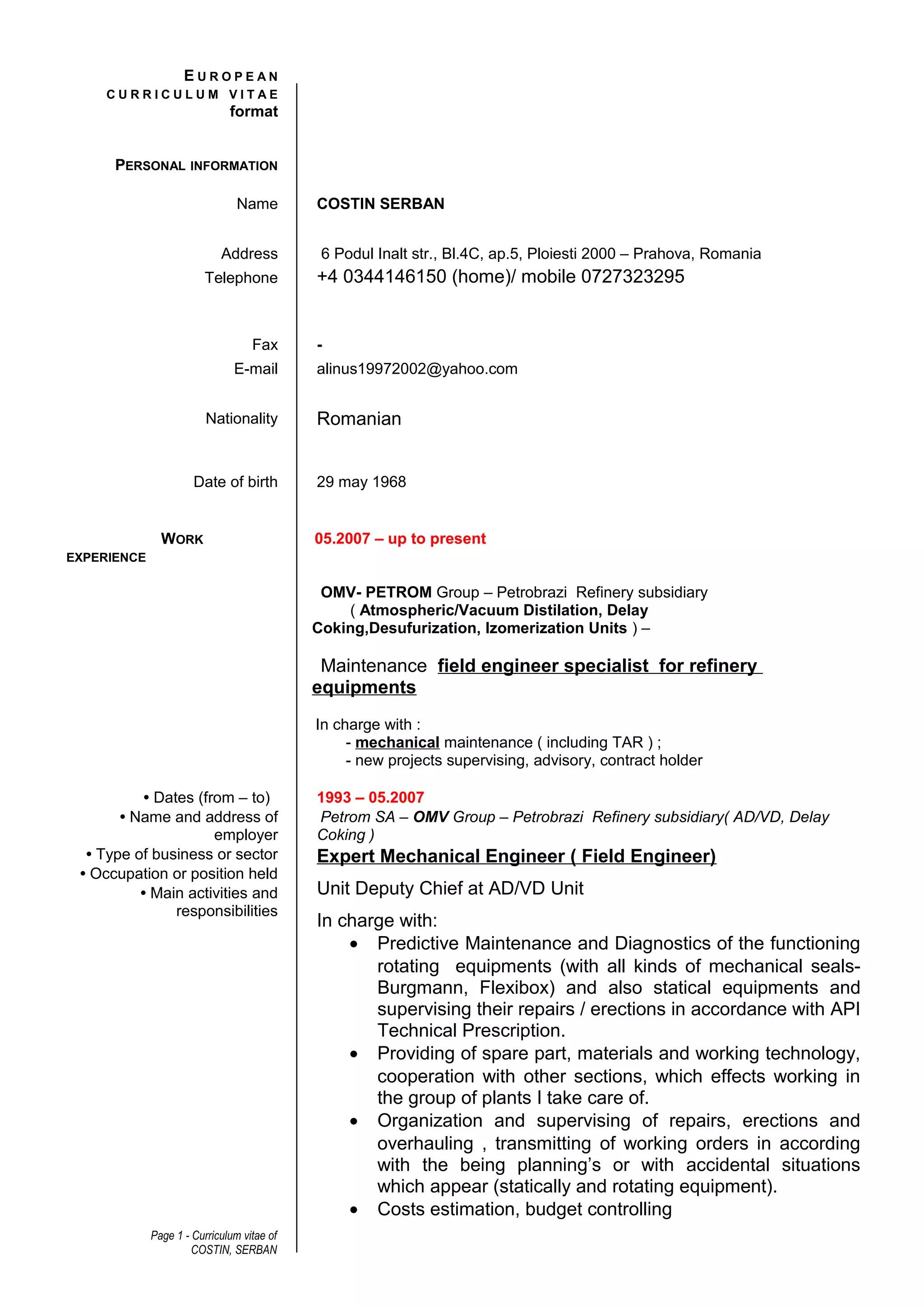 European CV actualizat. | PDF