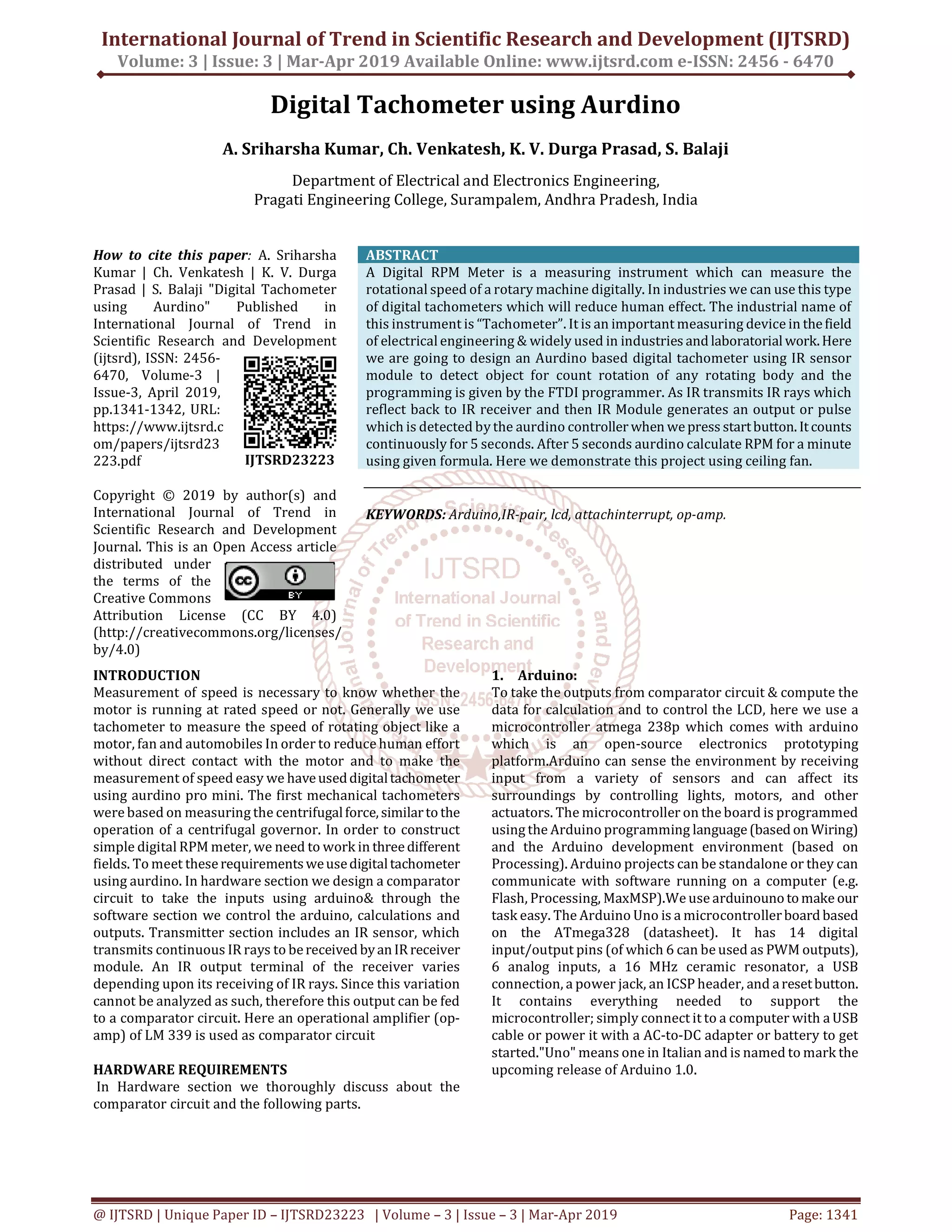 Digital Tachometer using Aurdino | PDF