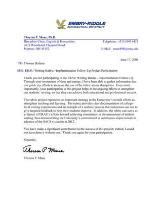 Thank you letter to project participants | DOC