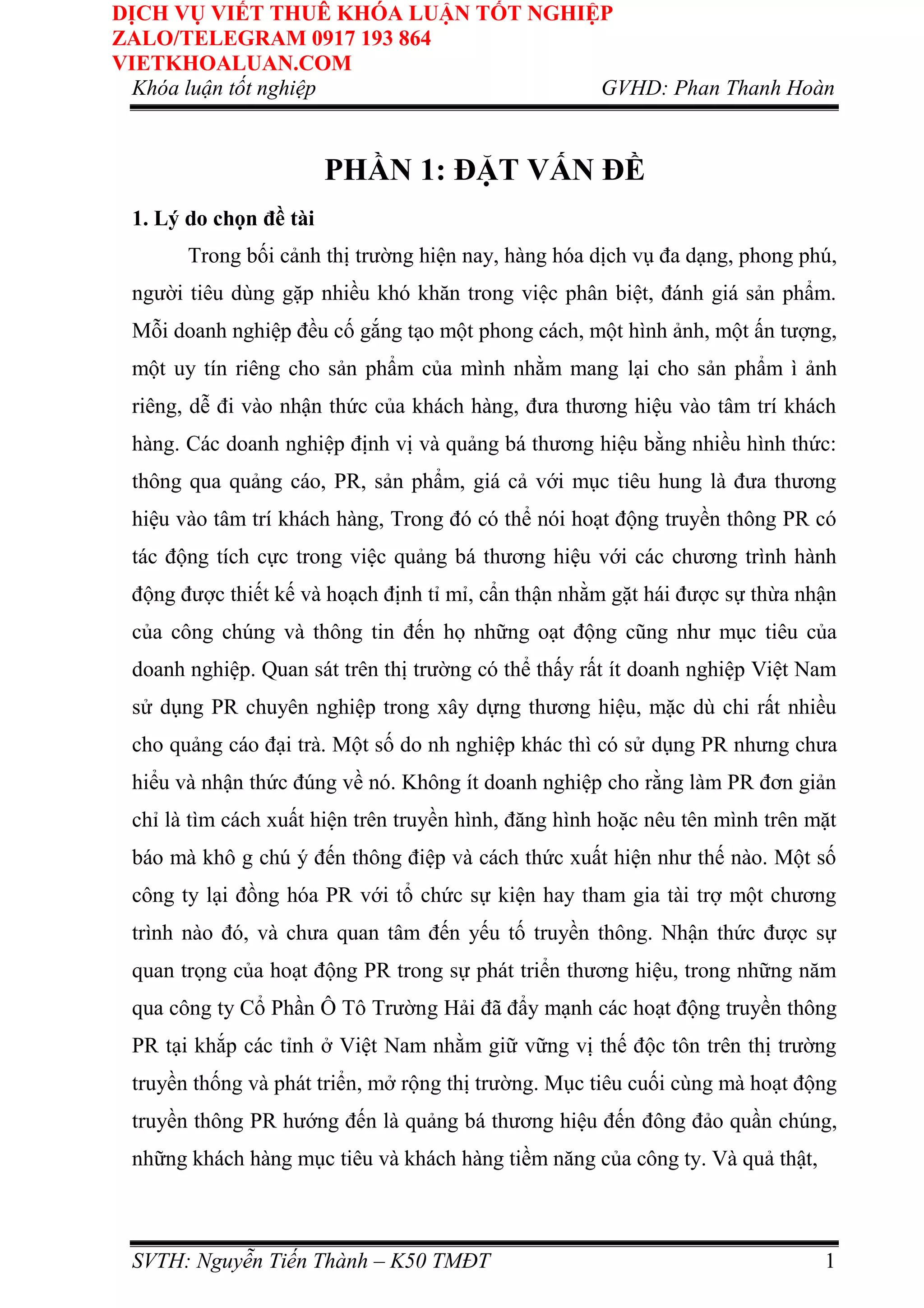 BÀI MẪU khóa luận truyền thông thương hiệu, HAY, 9 ĐIỂM | DOC