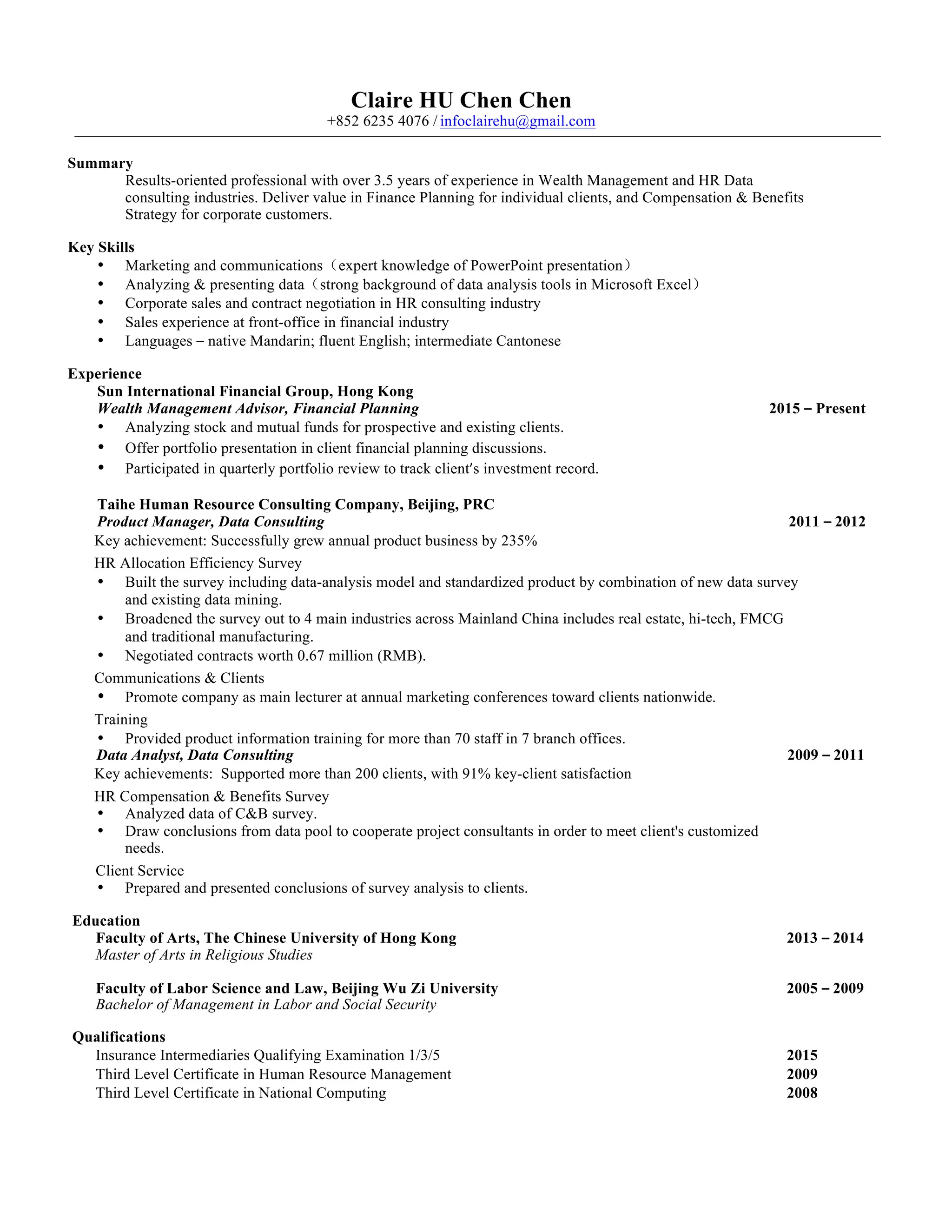 CV of Claire HU | PDF