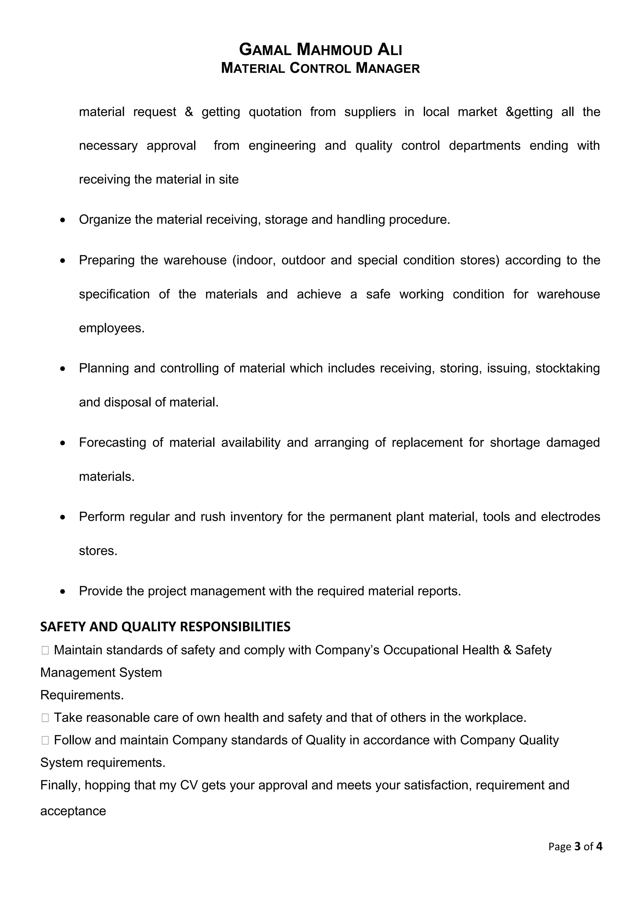 Gamal CV_Mat Cntrl Mngr | DOC | Civil Engineering Industry | Industries