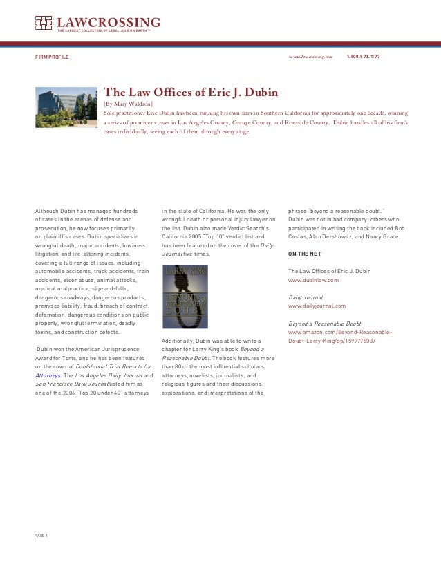 The Law Offices of Eric J. Dubin Profile | Overview | LawCrossing.com
