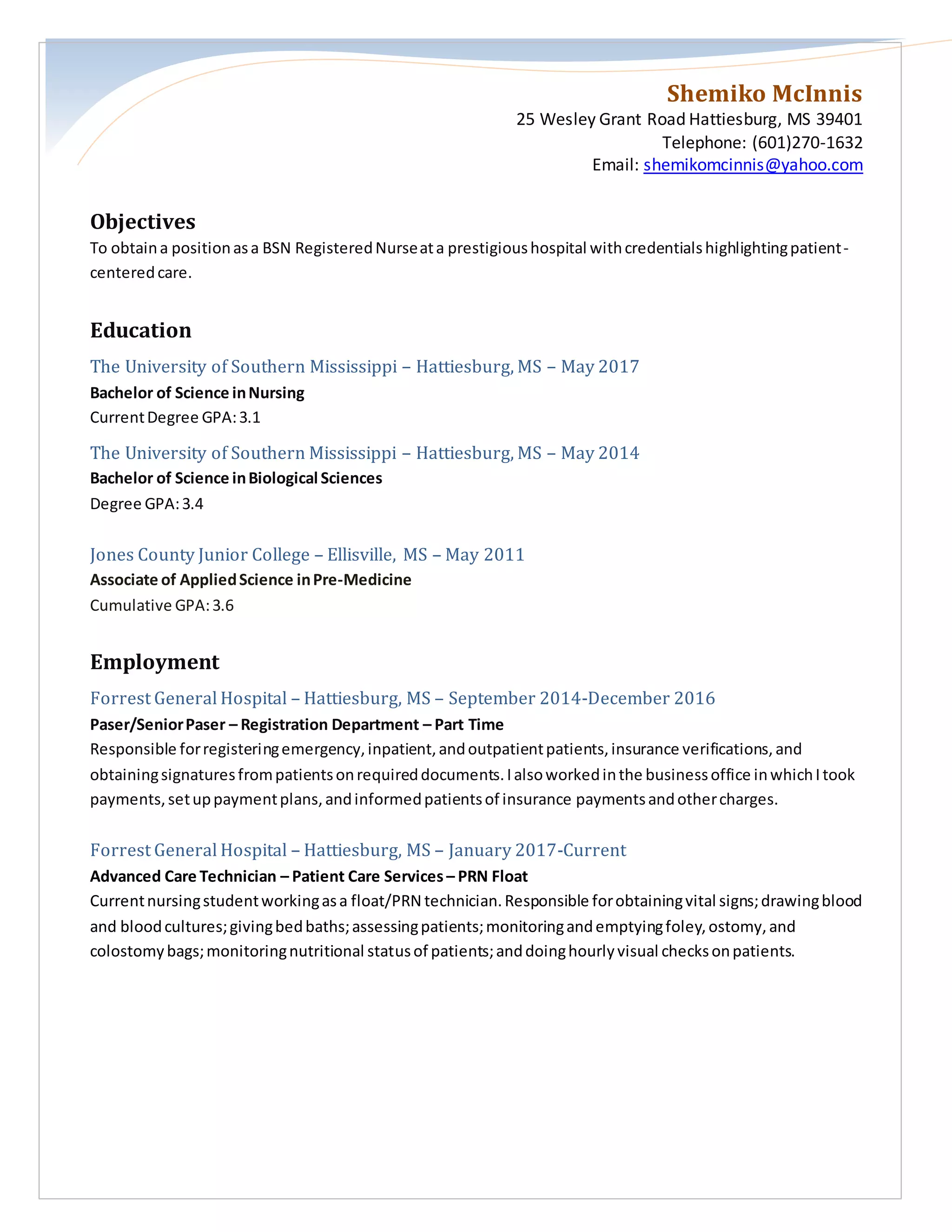Shemiko McInnis Nursing Grad Resume | PDF