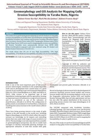 Geomorphology and GIS Analysis for Mapping Gully Erosion Susceptibility in Taraba State, Nigeria ...