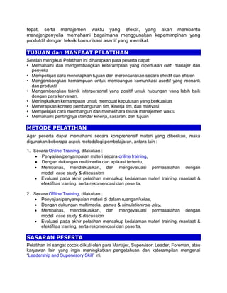 Silabus Pelatihan "The Power of LEADERSHIP and SUPERVISORY Skill for Manajer & Supervisor". | DOCX