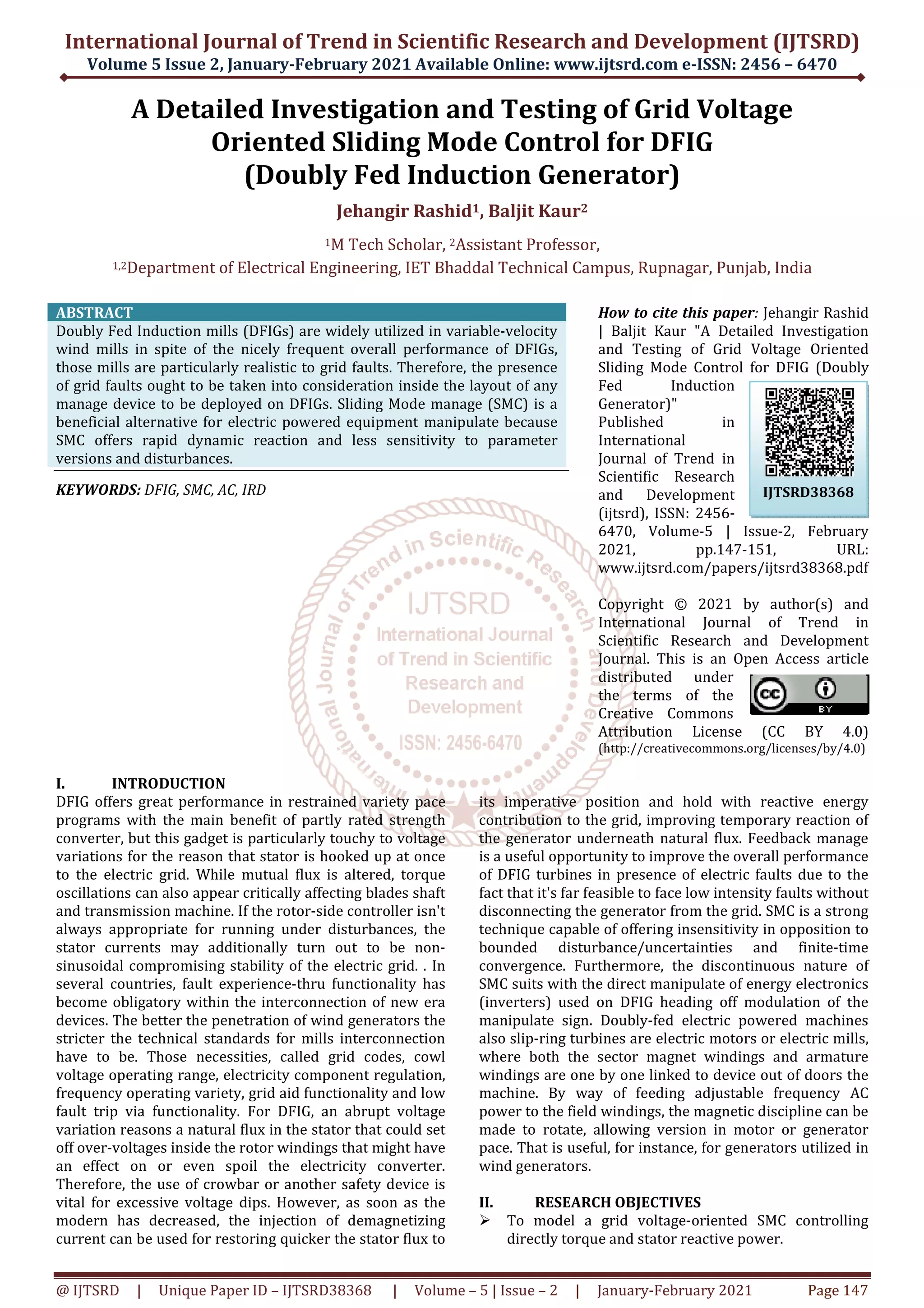 A Detailed Investigation And Testing Of Grid Voltage Oriented Sliding Mode Control For Dfig
