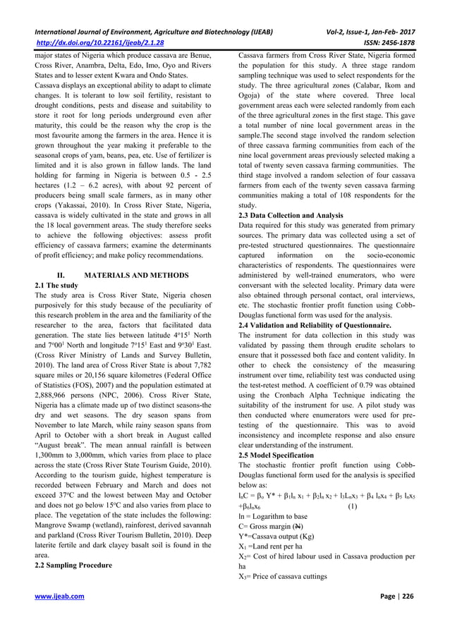 analysis and determinants of profit efficiency of cassava farmers | PDF | Agriculture | Industries