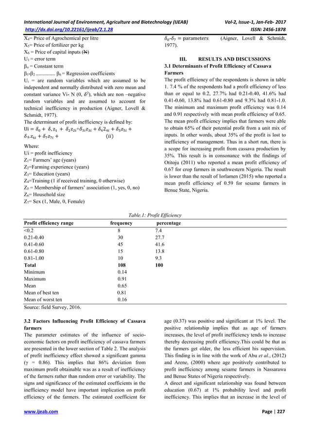 analysis and determinants of profit efficiency of cassava farmers | PDF | Agriculture | Industries