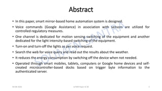 A Novel Real Time Home Automation System with Google Assistance Technology | PPT