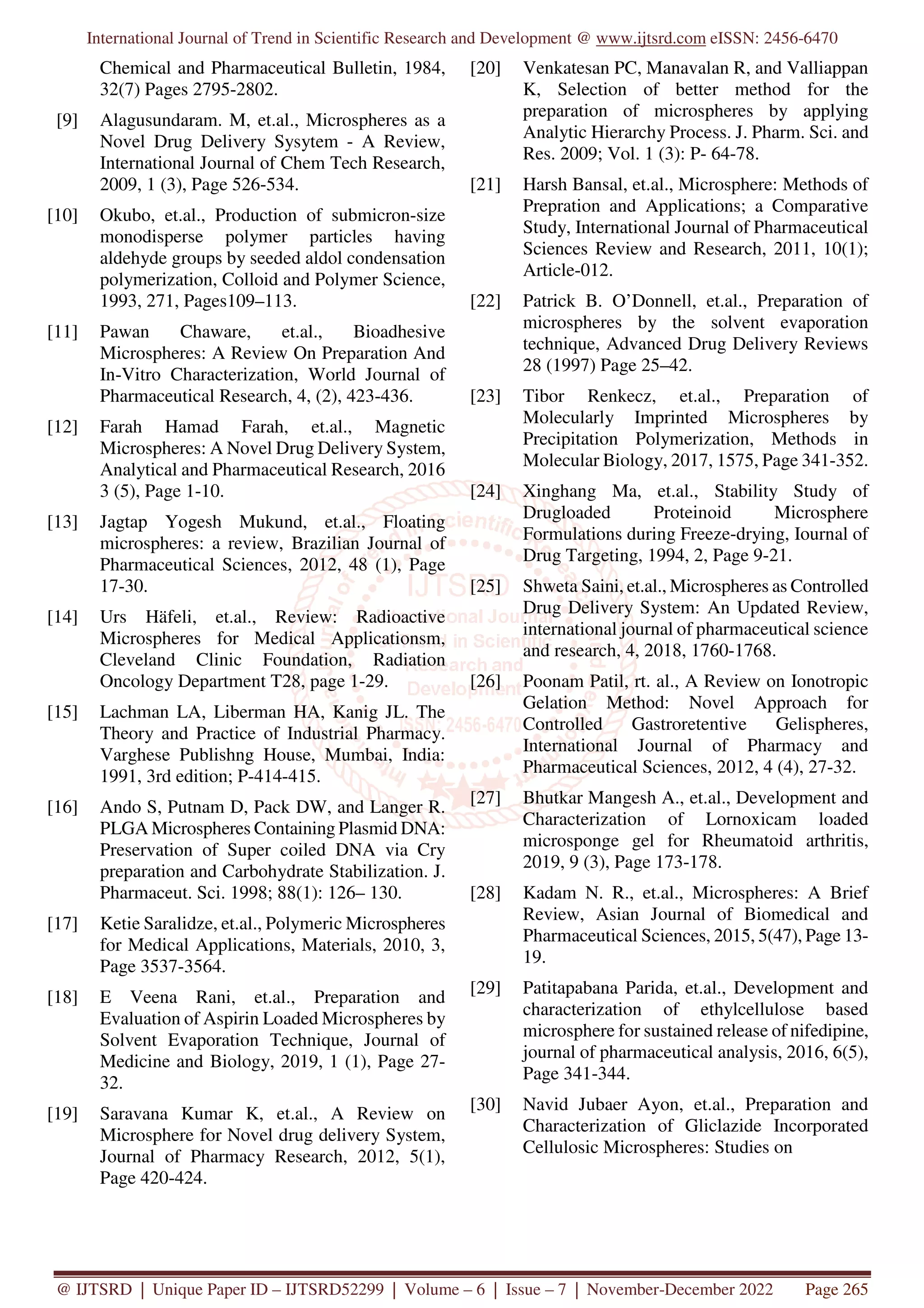 A Review on Microspheres Types, Method of Preparation, Characterization ...