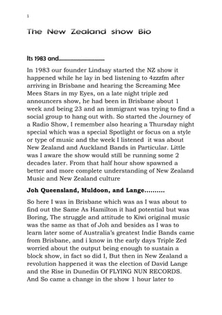 The New Zealand show Bio | DOC | Music | Entertainment