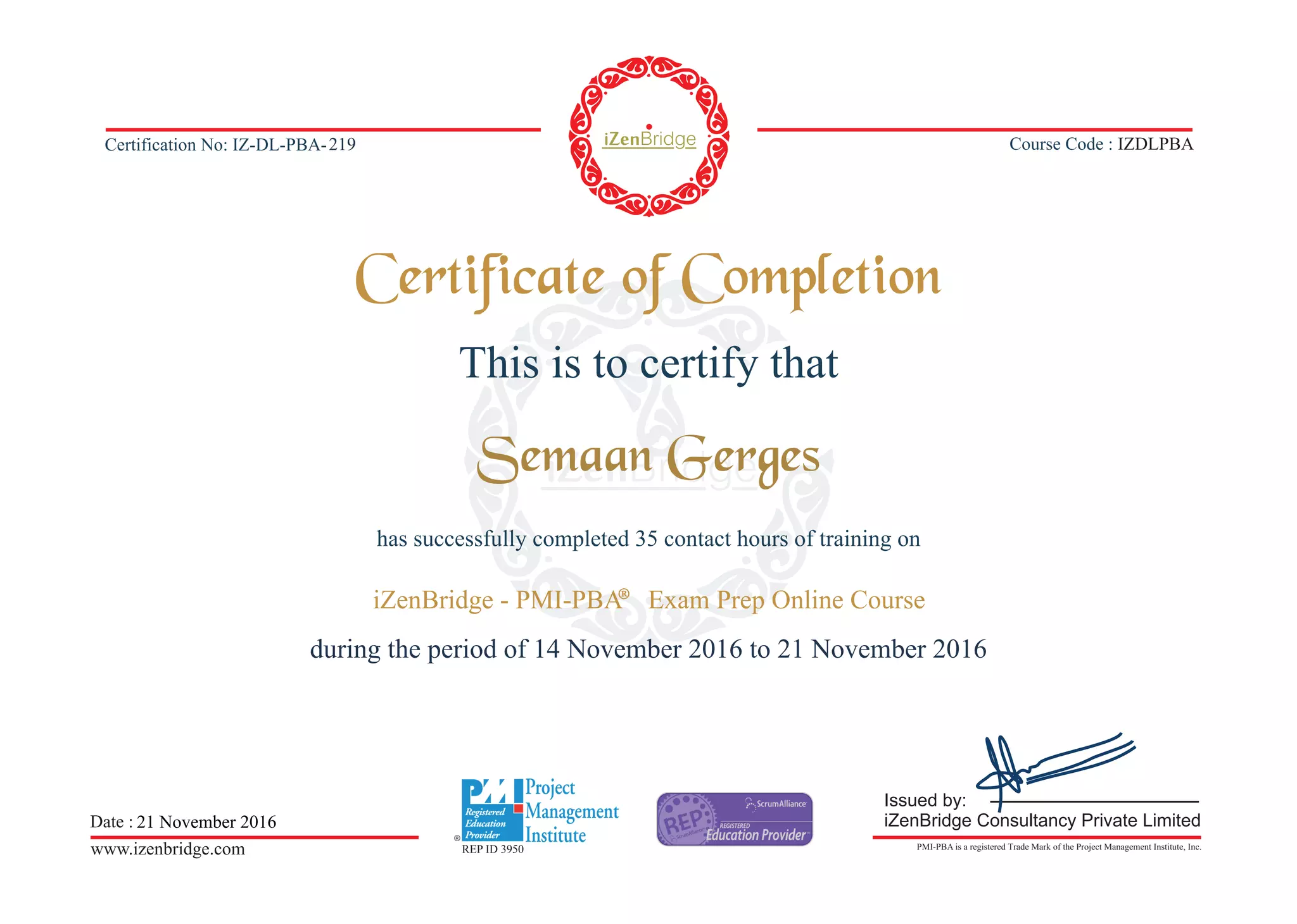 Semaan Gerges PMI-PBA certificate | PPT