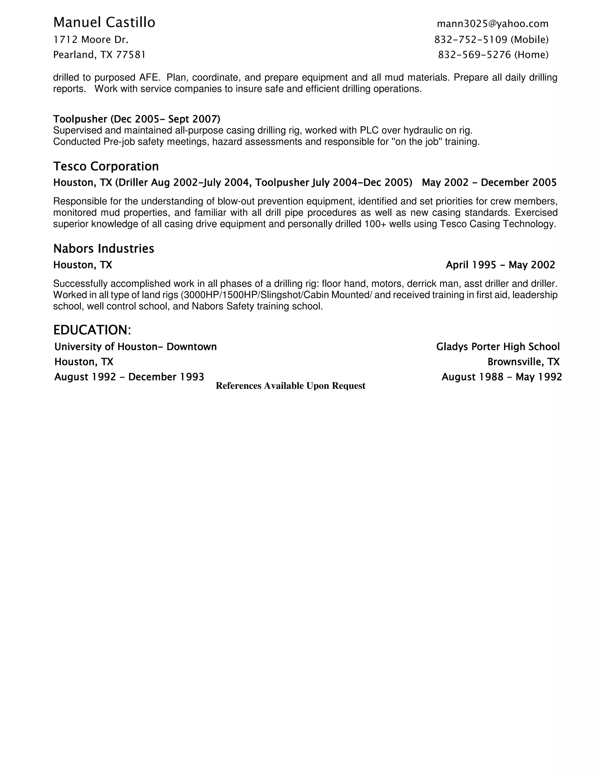 Manuel Castillo Resume 2016 | PDF