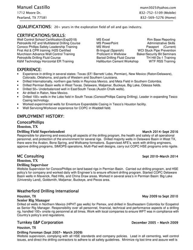 Manuel Castillo Resume 2016 | PDF | Scuba Diving | Extreme Sports