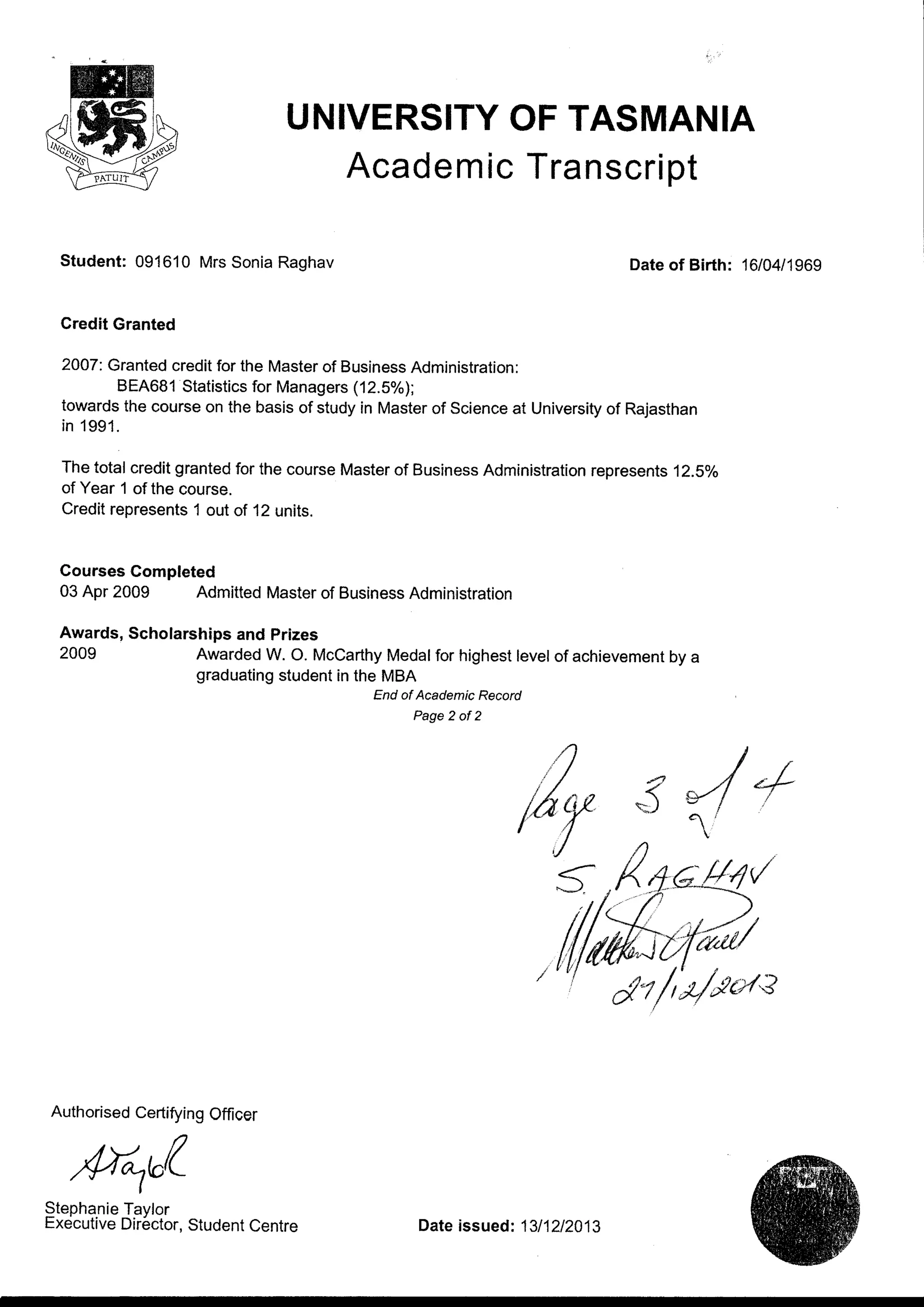 utas mba trans certificate | PDF