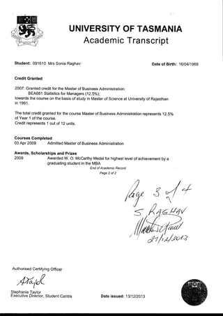 utas mba trans certificate | PDF