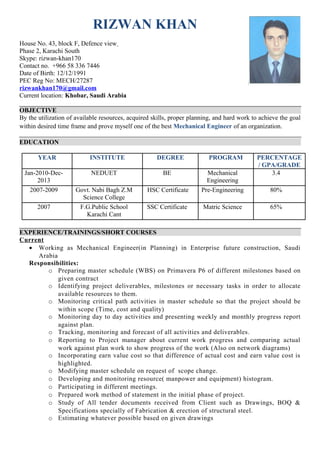 RizwanKhan CV | DOC | Civil Engineering Industry | Industries