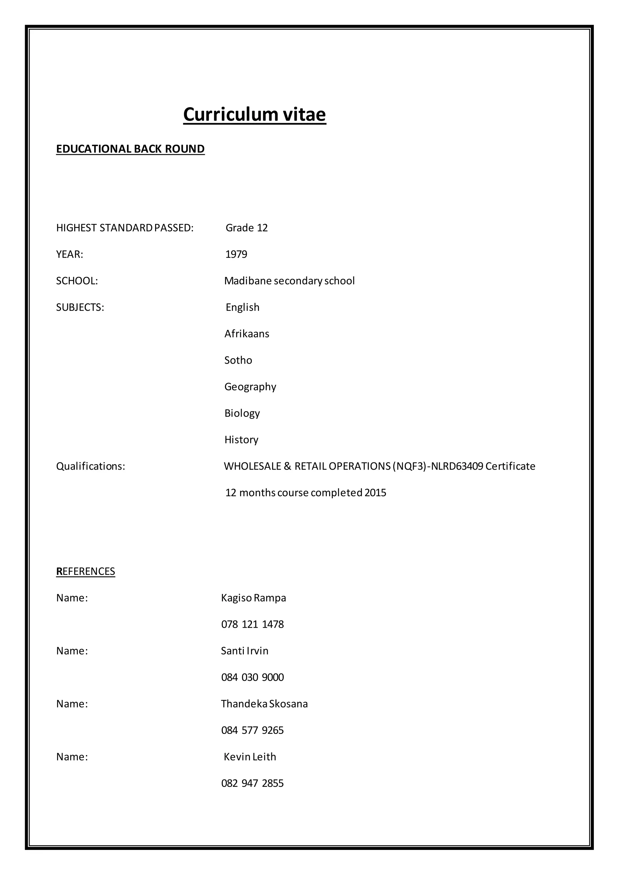 Curriculum Vitae Thabo | DOCX