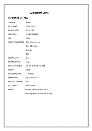 Curriculum Vitae Thabo | DOCX