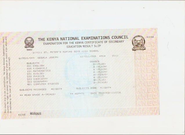 kcse result slip | PDF