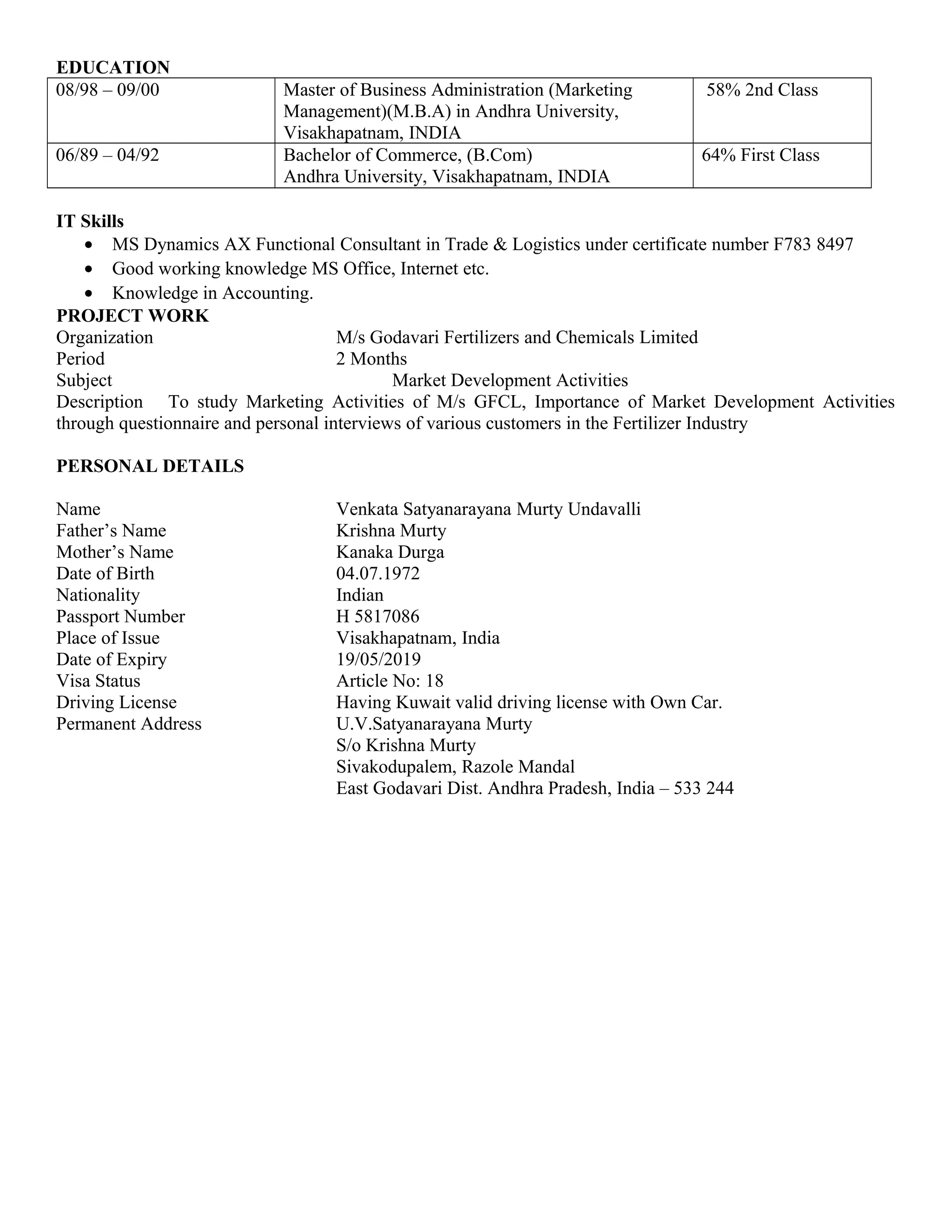 Satya CV AX Functional | DOC