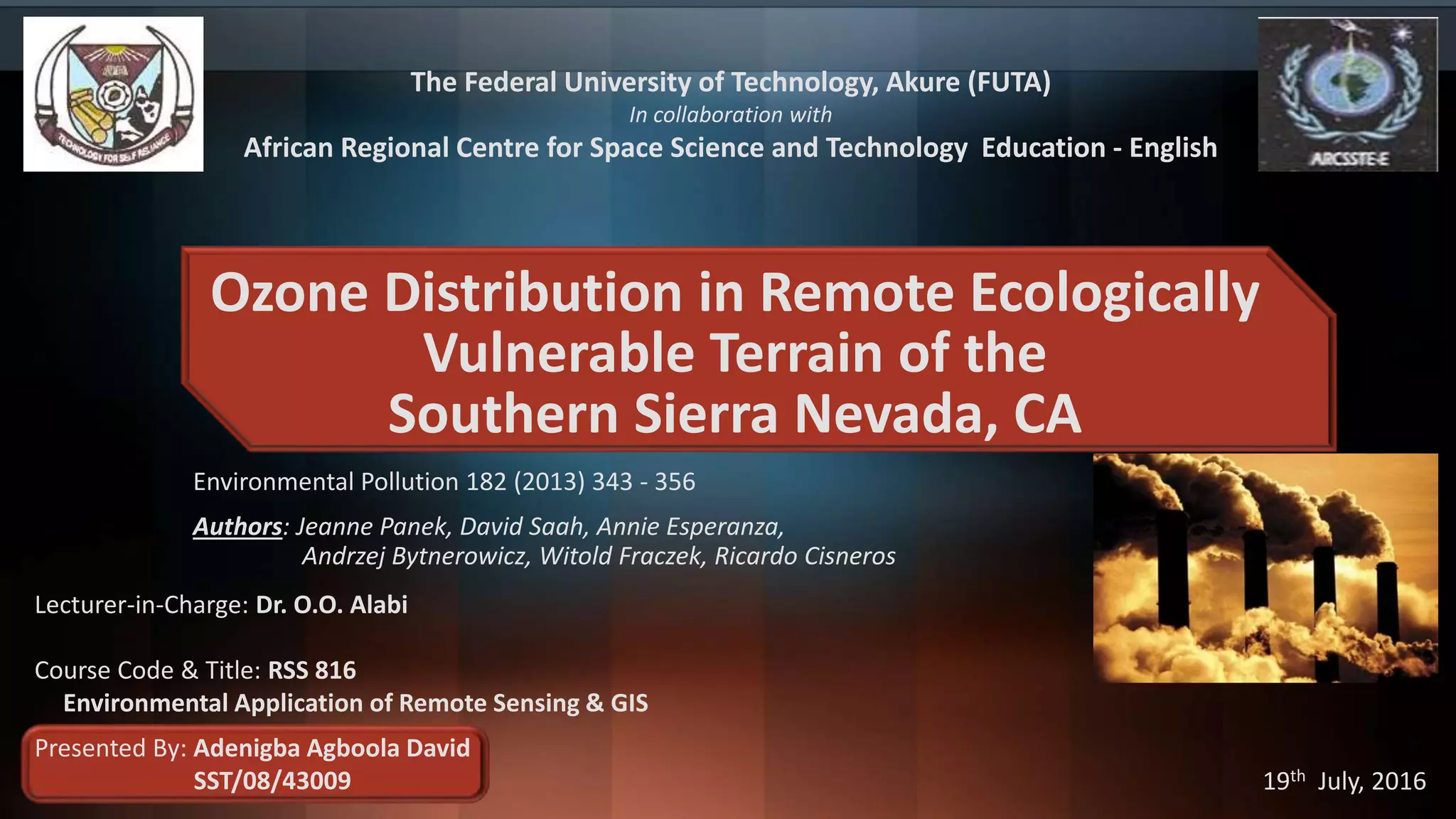 Ozone Distribution in Remote Ecologically Vulnerable Terrain | PPT