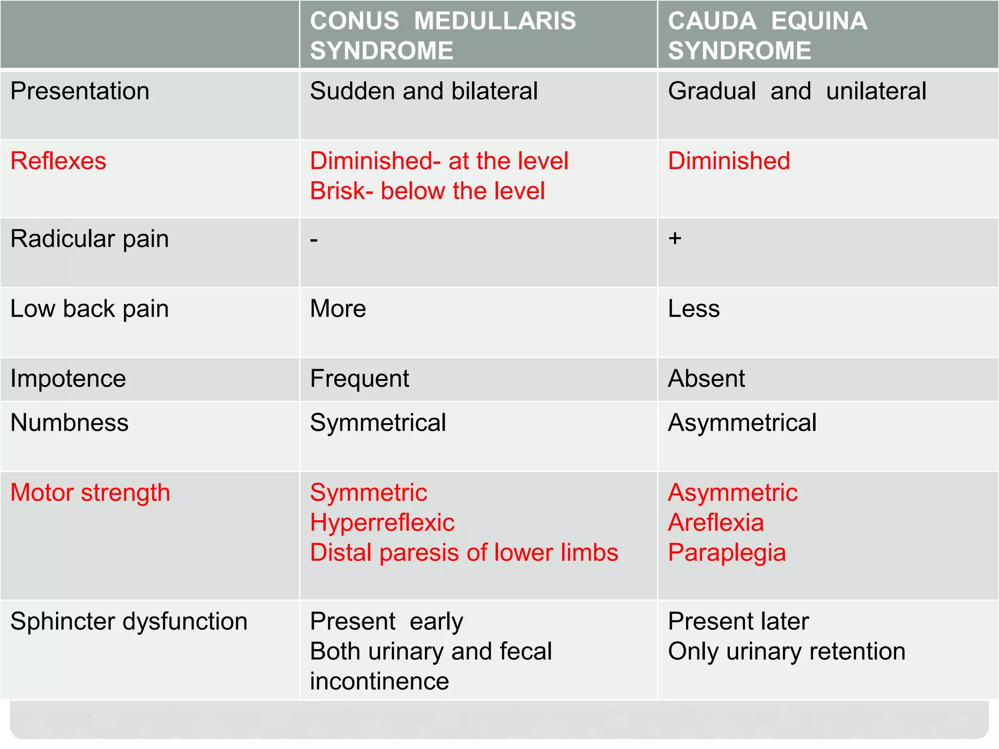 CAUDA EQUINA VS CONUS MEDULLARIS SYNDROME | PPTX