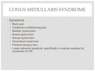 CAUDA EQUINA VS CONUS MEDULLARIS SYNDROME | PPTX