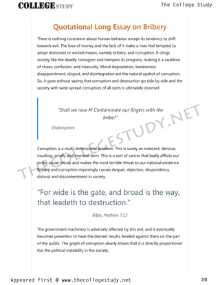 28 corruption or bribery (complete english essay) the college study | PDF