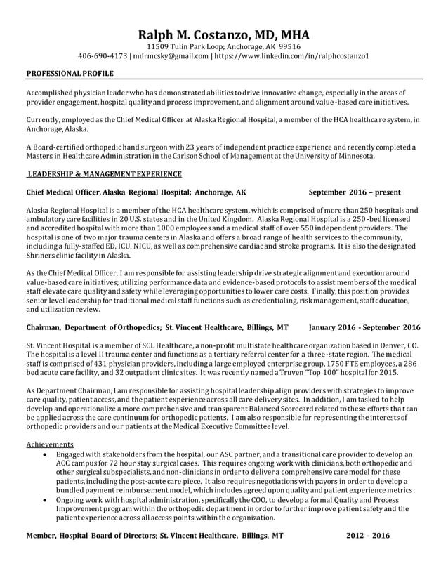 Ralph M. Costanzo, MD_ARH Resume | DOCX | Healthcare Industry | Industries