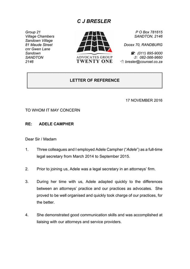 Adv Bresler Reference Letter | PDF