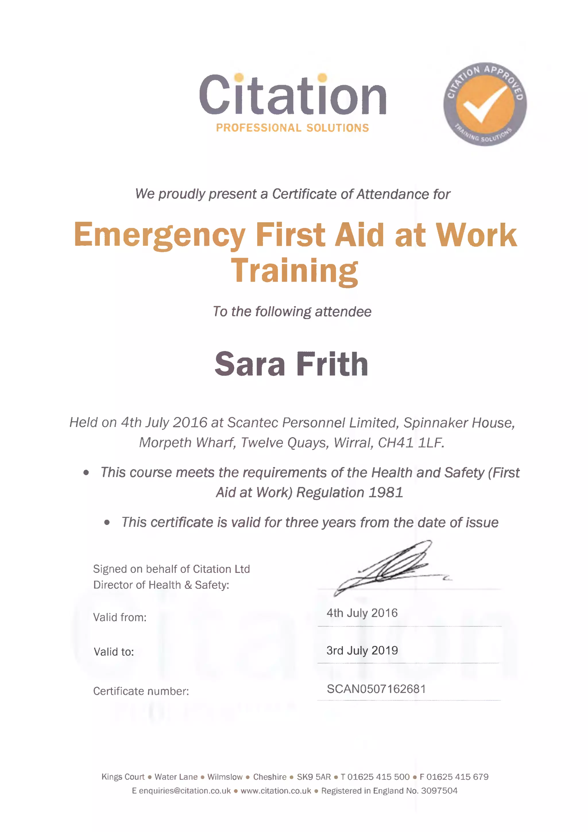 First Aid Certificate 2016 | PDF