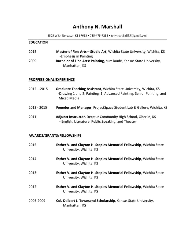 Anthony Marshall Art Resume | PDF | Careers