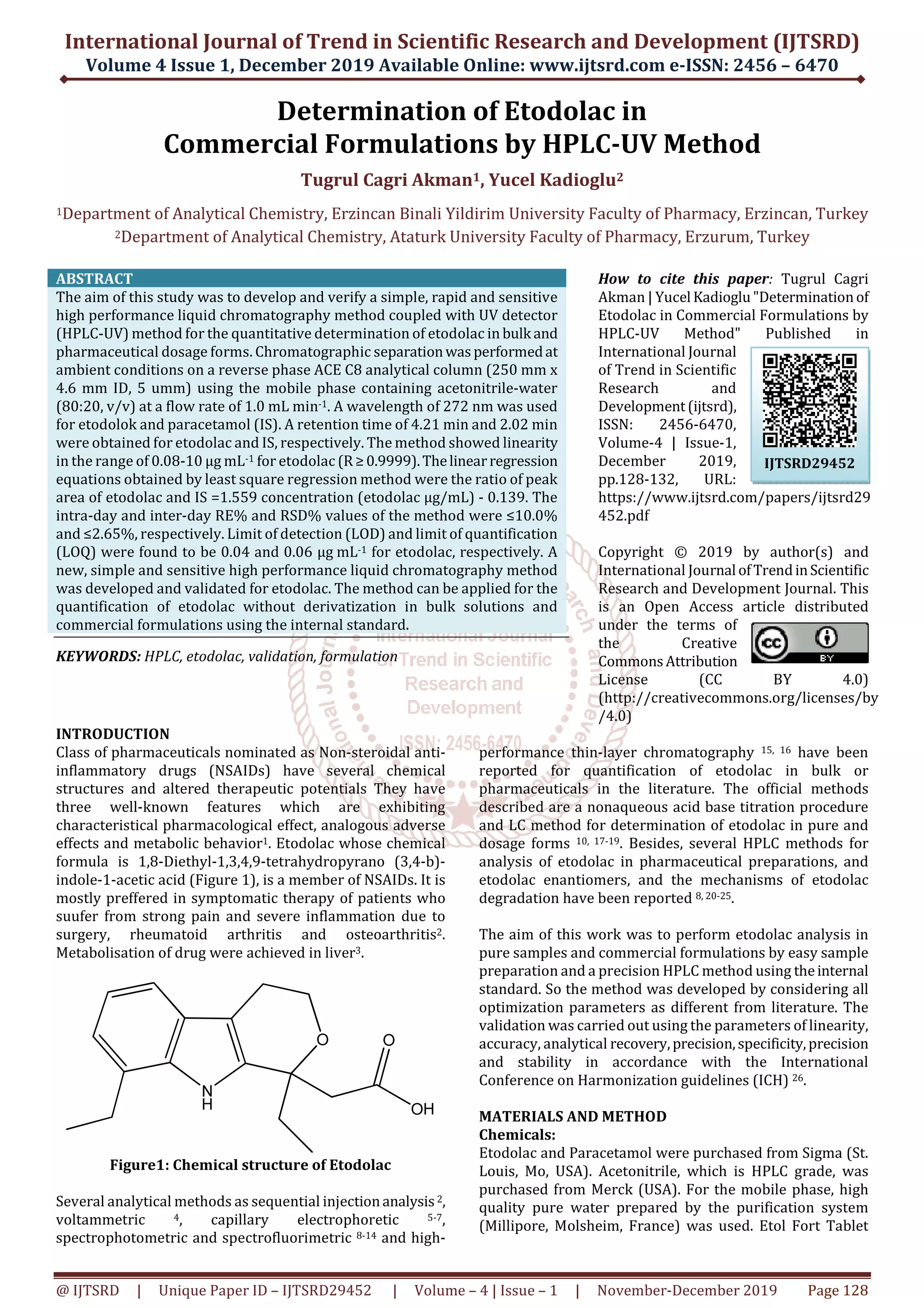 Determination of Etodolac in Commercial Formulations by HPLC-UV Method | PDF
