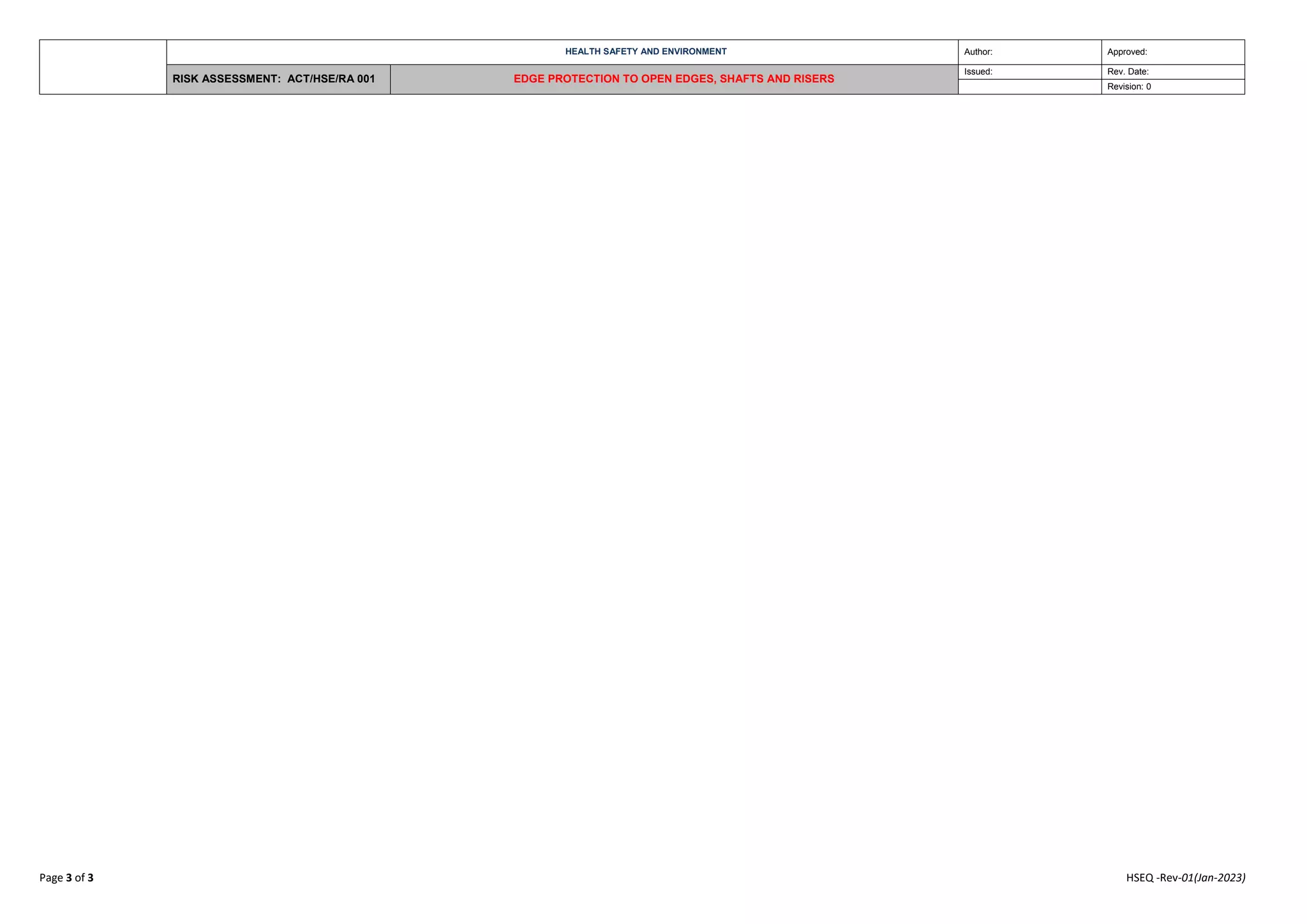 28 Edge protection to open edges, shafts and risers Risk Assessment ...