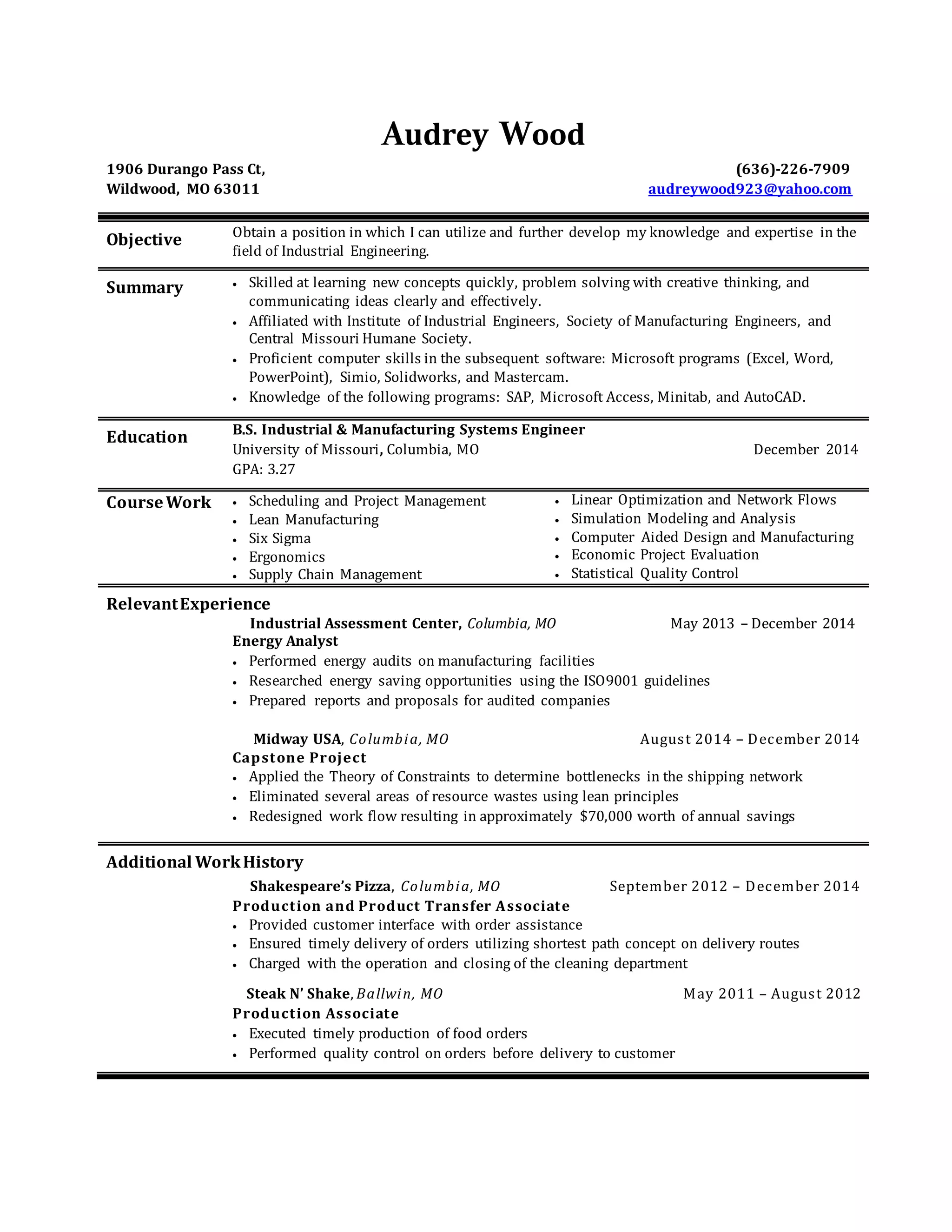 Industrial Engineering Resume | DOCX