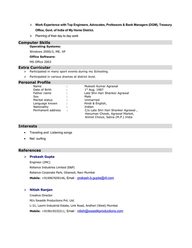 CV Of Mukesh Agrawal 2016 | DOC | Television | Entertainment