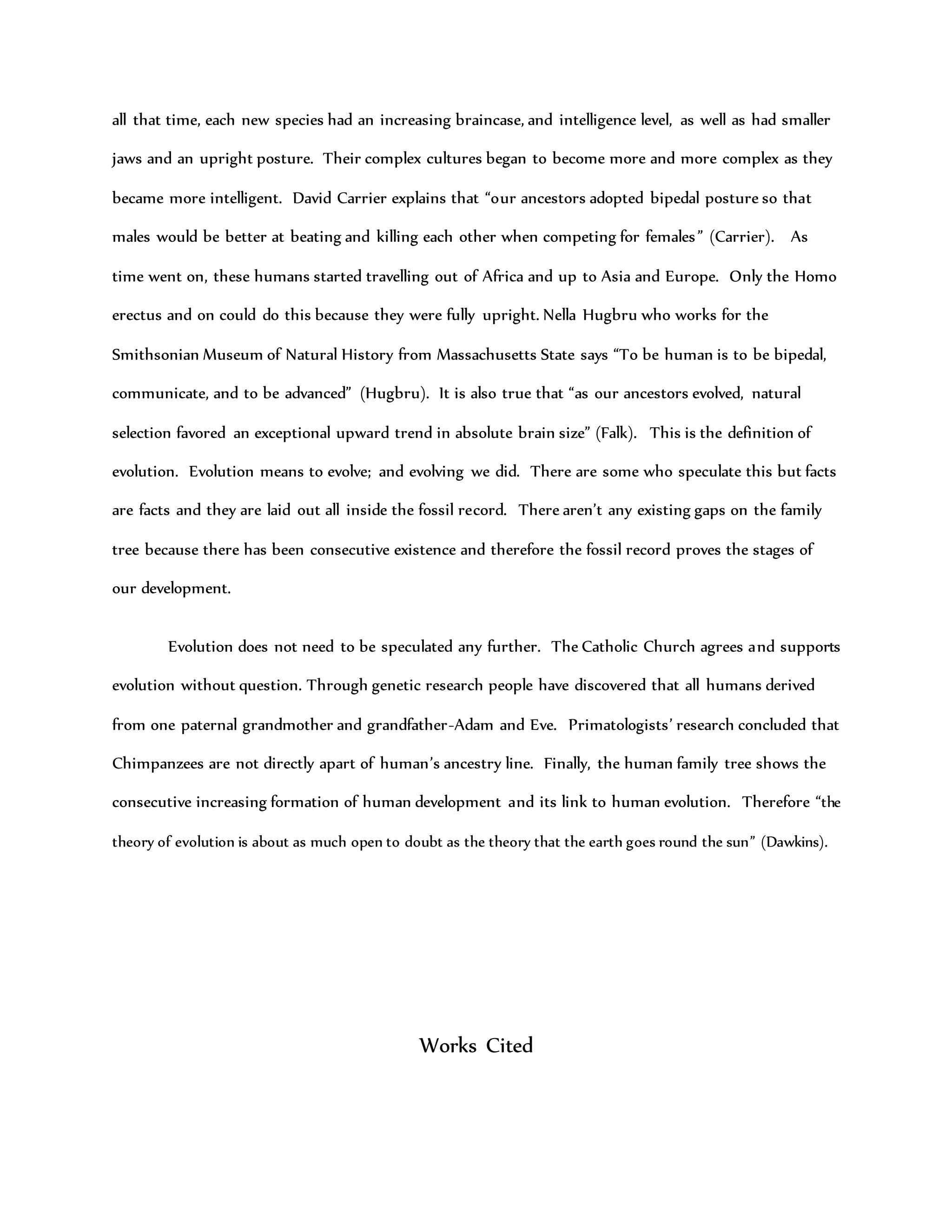 Evolution essay (Anthropology grade 11) | DOCX