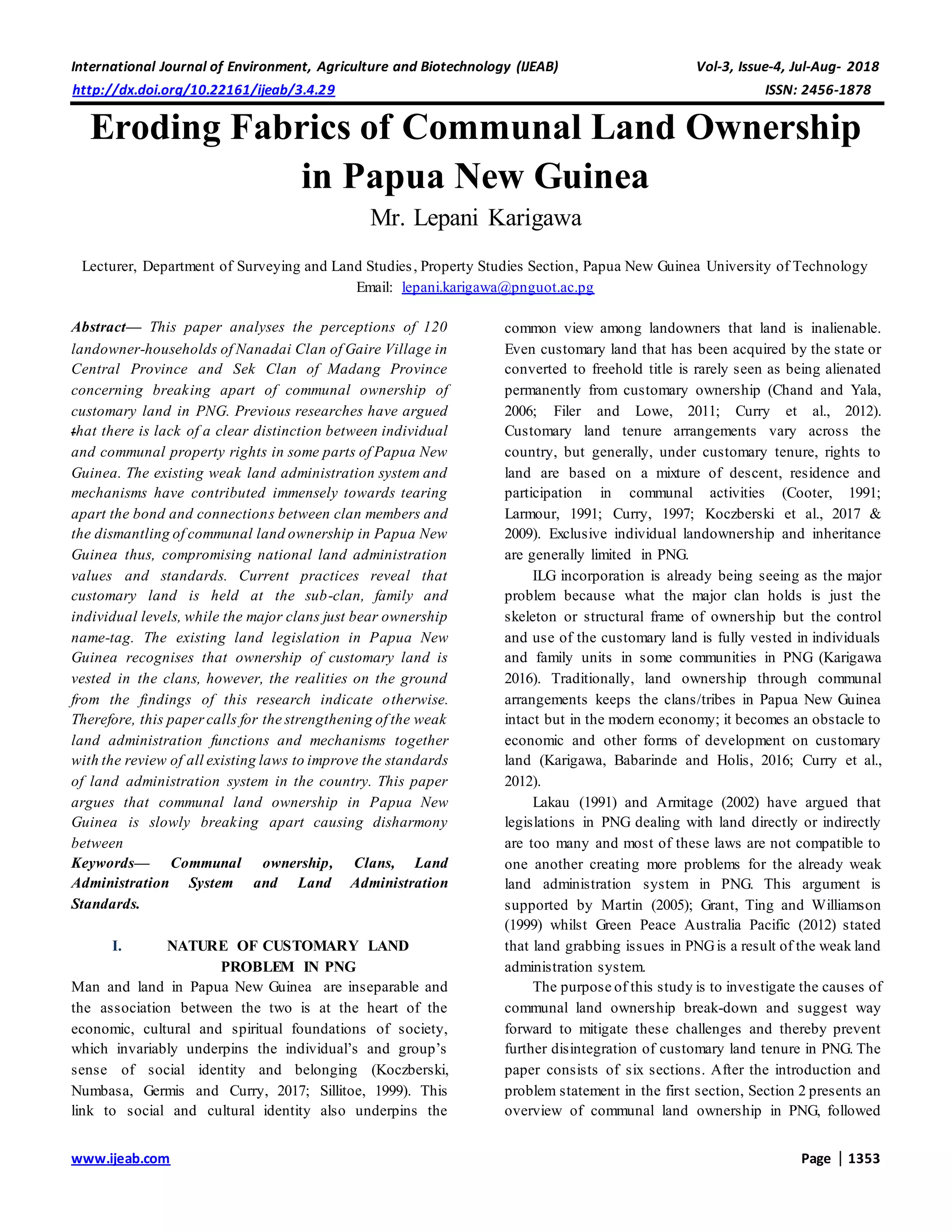 Eroding Fabrics of Communal Land Ownership in Papua New Guinea | PDF