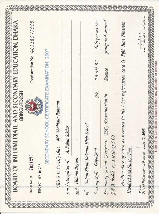 SSC Certificate | PDF