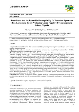PREVALENCE AND ANTIMICROBIAL SUSCEPTIBILITY OF ESBL IN SOKOTO PDF | PDF ...