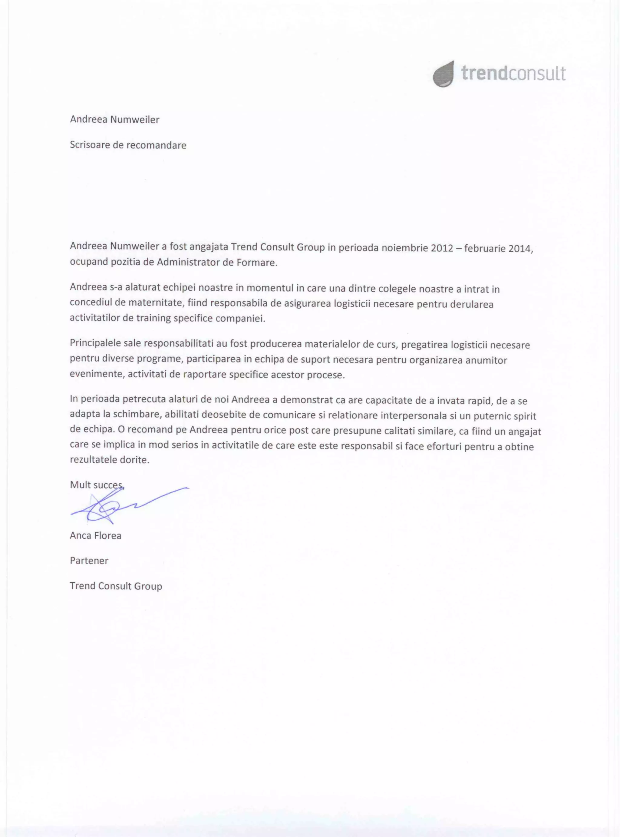 Scrisoare de recomandare Andreea Numweiler | PDF
