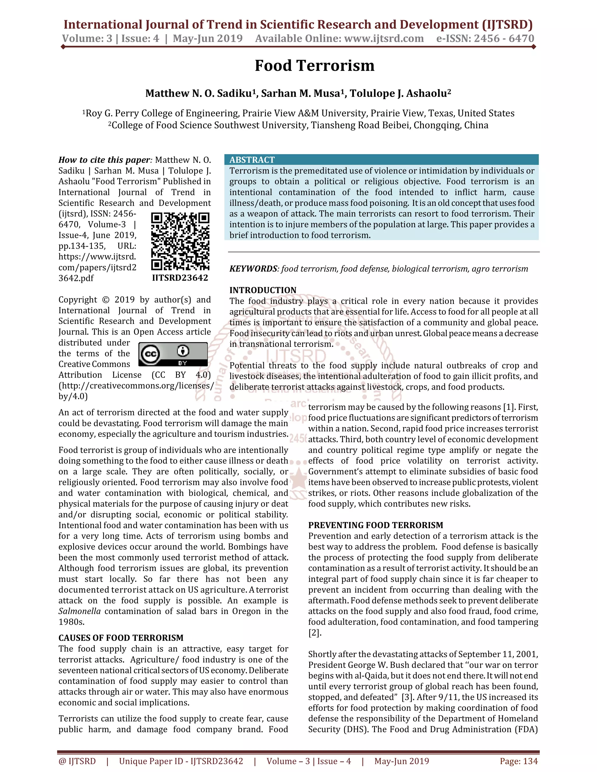 Food Terrorism | PDF