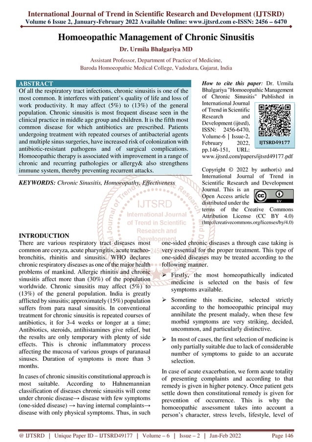Homoeopathic Management of Chronic Sinusitis | PDF | Ear, Nose and Throat Conditions | Diseases ...