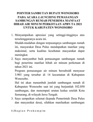 28 juni, sambutan bupati launching pdam | PDF