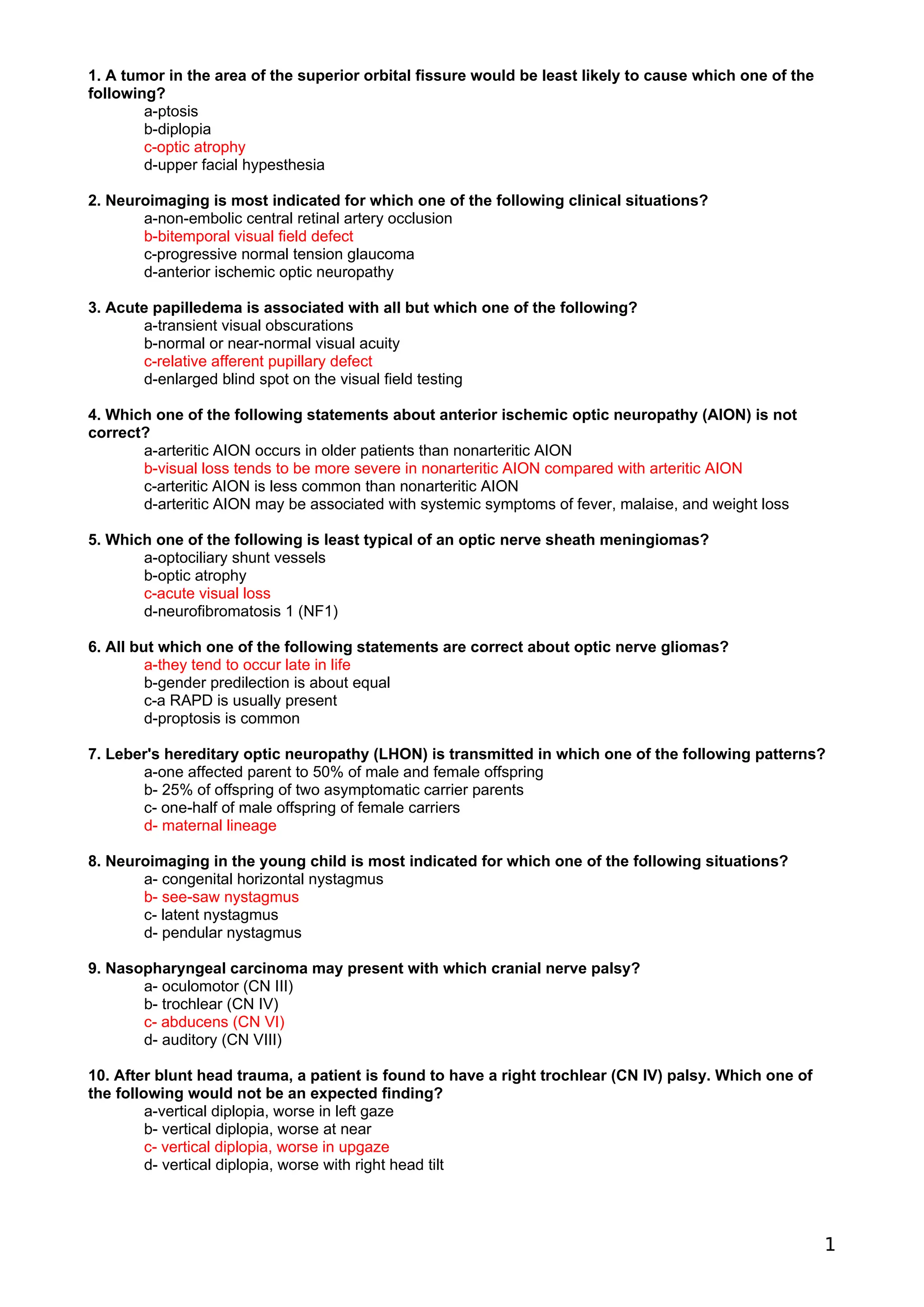 28 Multiple Choice Questions (MCQS) - NEURO-ophthalmology.doc